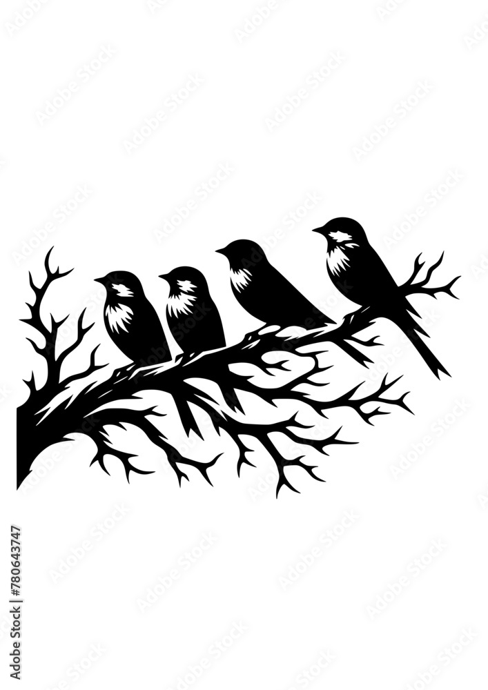Vetor de Birds on Branches SVG, Birds Svg, Bird on Tree Svg, Flock of ...