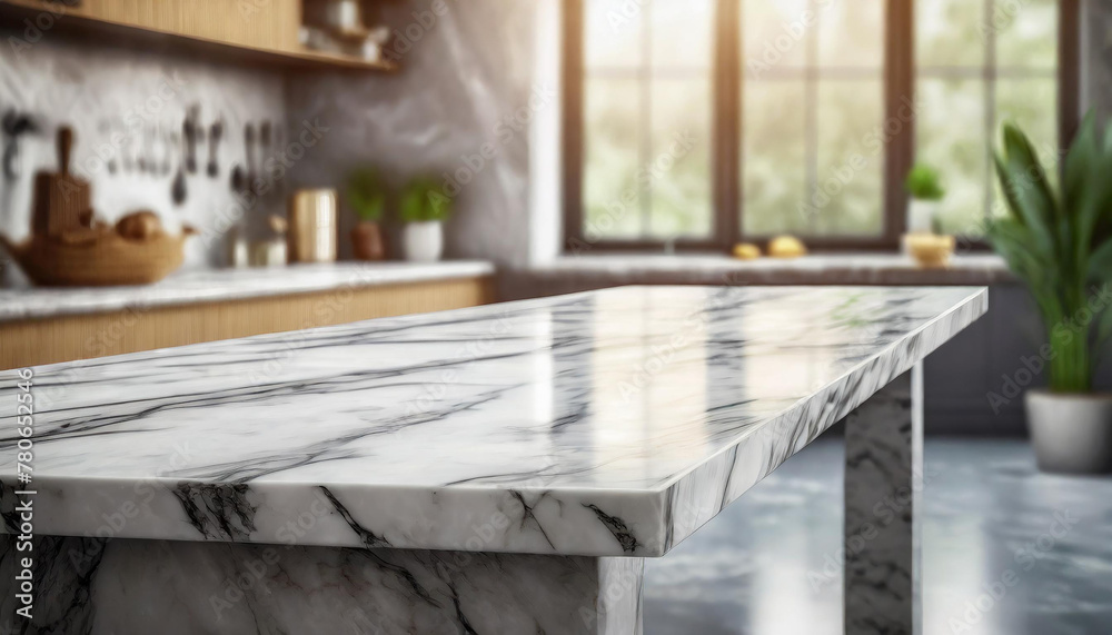 Modern empty marble table top on blurry kitchen room interior ...