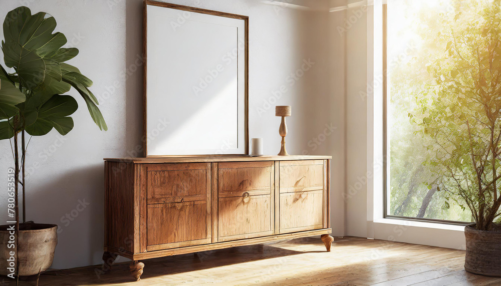 rustic dresser wardrobe standing in room corner; bright daylight ...