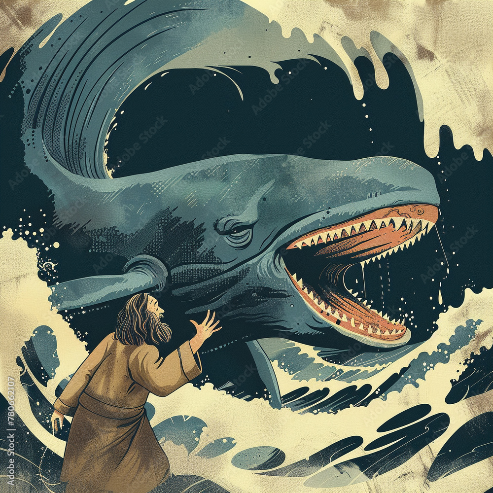 The Bible story of the prophet Jonah. Threw into the sea during a storm ...