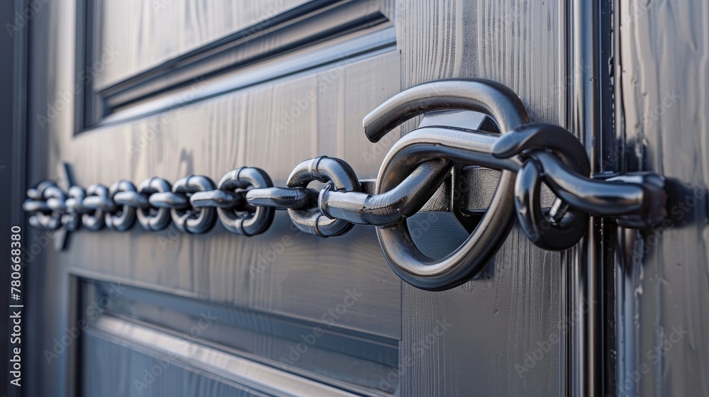 Detailing a heavy-duty storm door chain in close-up, highlighting the ...