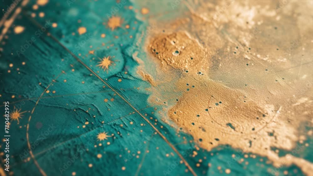 Abstract image with golden shapes and turquoise blue with greenish ...