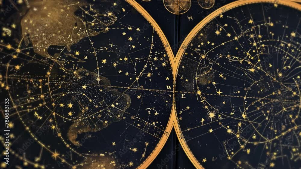 Ancient star map with an old representation of constellations and stars ...