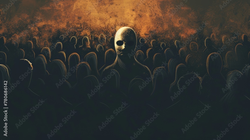 High-detail depiction of a masked figure standing at the edge of a ...