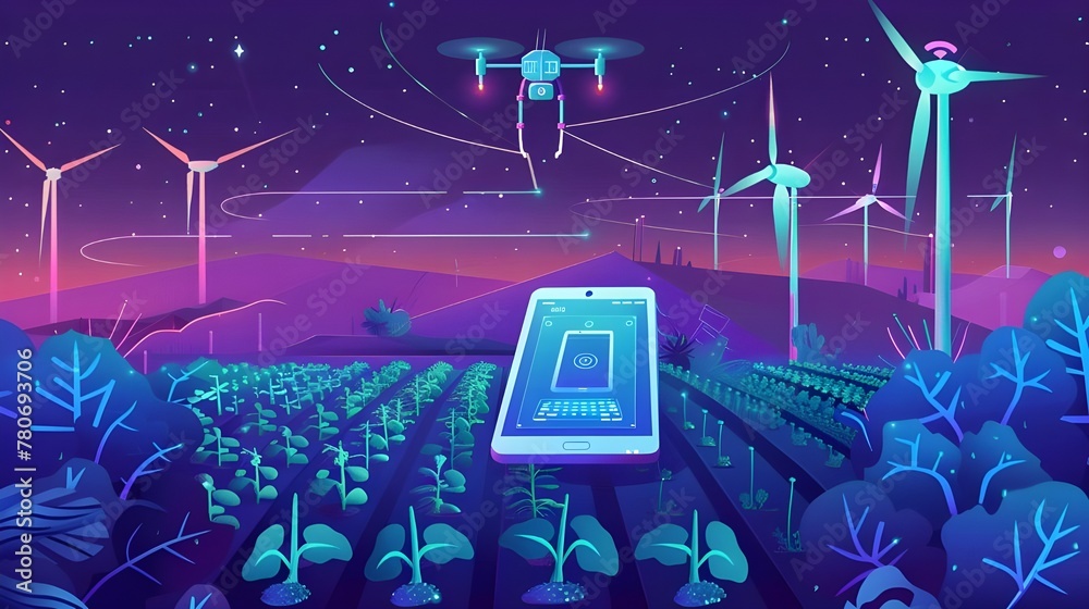 5G technology trend and smart farm agriculture concept. Farmer use ai ...