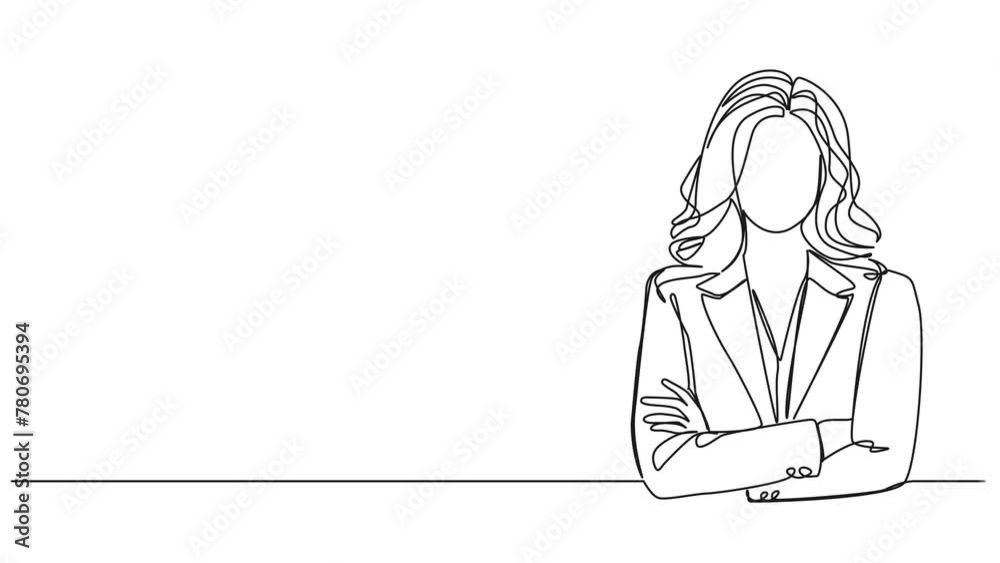 animated continuous single line drawing of confident woman in business ...