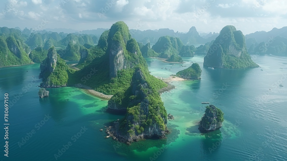 The breathtaking landscape of Halong Bay, featuring towering limestone ...