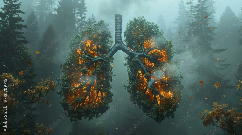 Minimalism of A powerful image illustrating lungs made from tree-filled ...