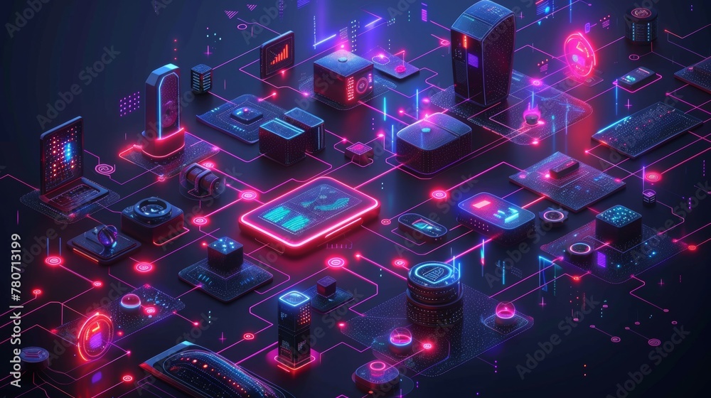 Themes of big data integrated into 3d web icons. Concept of digital ...