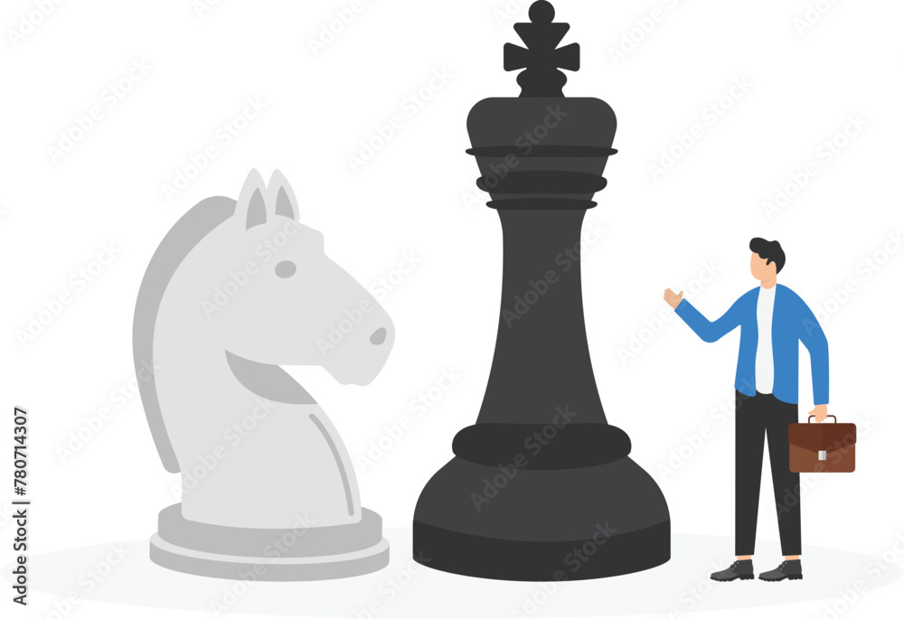 Businessman playing chess and try to find strategic position and tactic ...
