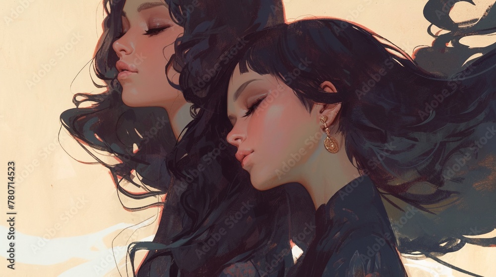 Illustration of two girls hugging each other, LGBT lesbian couple, love ...