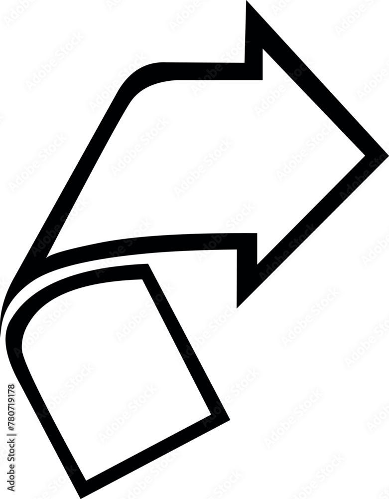 vector illustration black and white icon curved arrow pointing right ...
