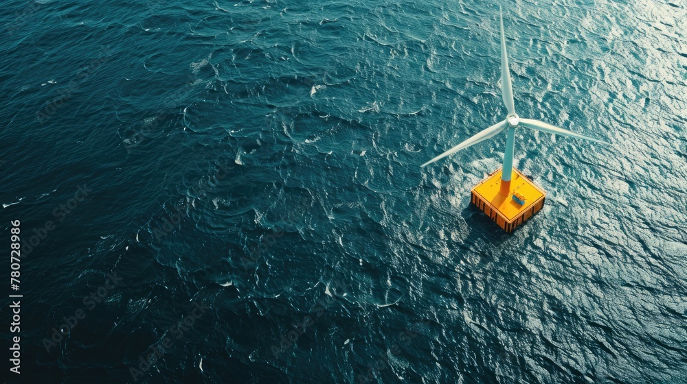 Offshore electricity substation, solar and wind turbine facility, ocean ...