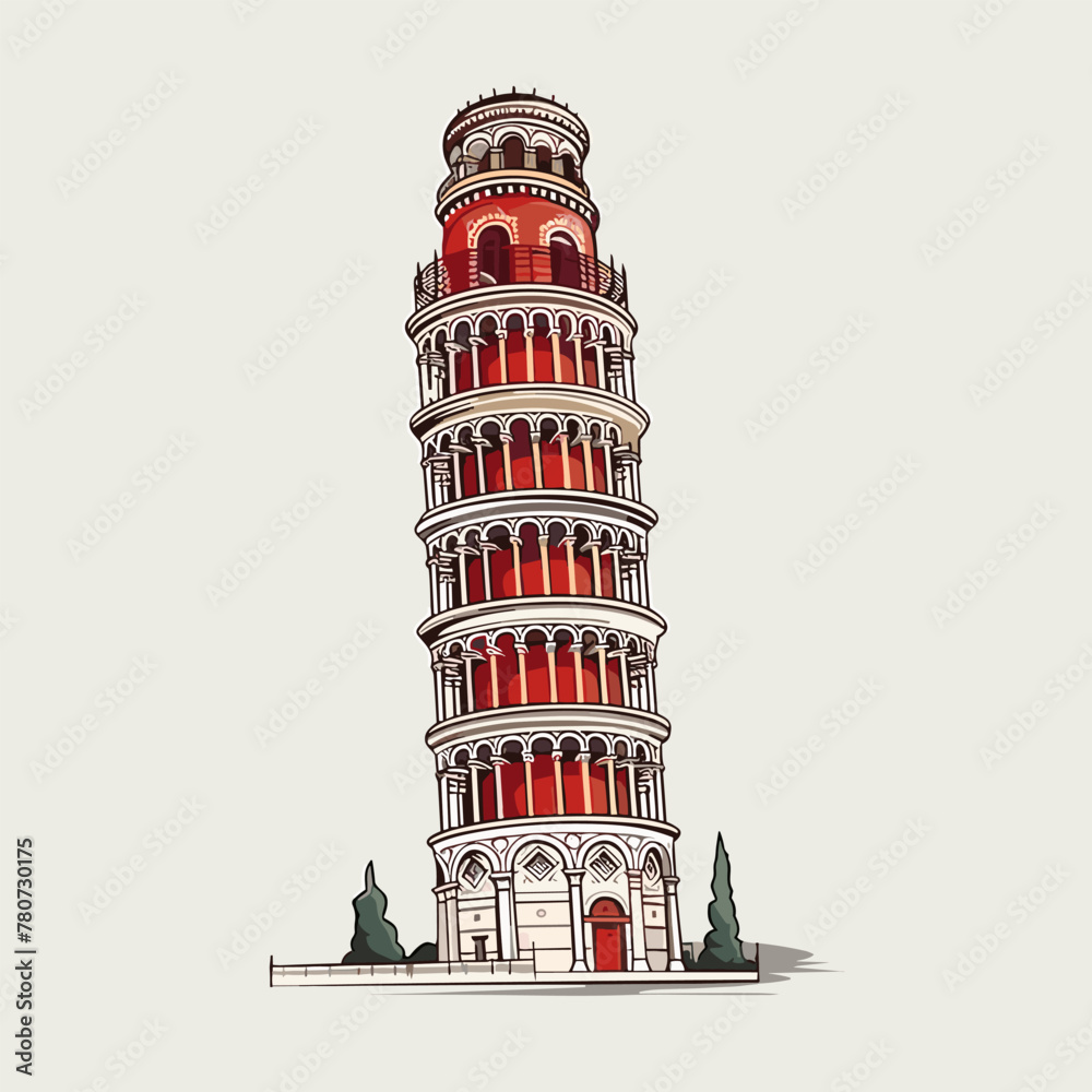 Leaning tower of Pisa hand-drawn comic illustration. Leaning tower of ...