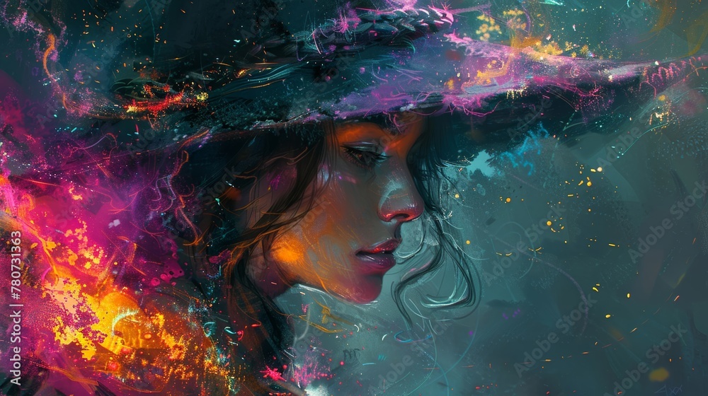 A witch with magical abilities creates enchantments using her powers in ...