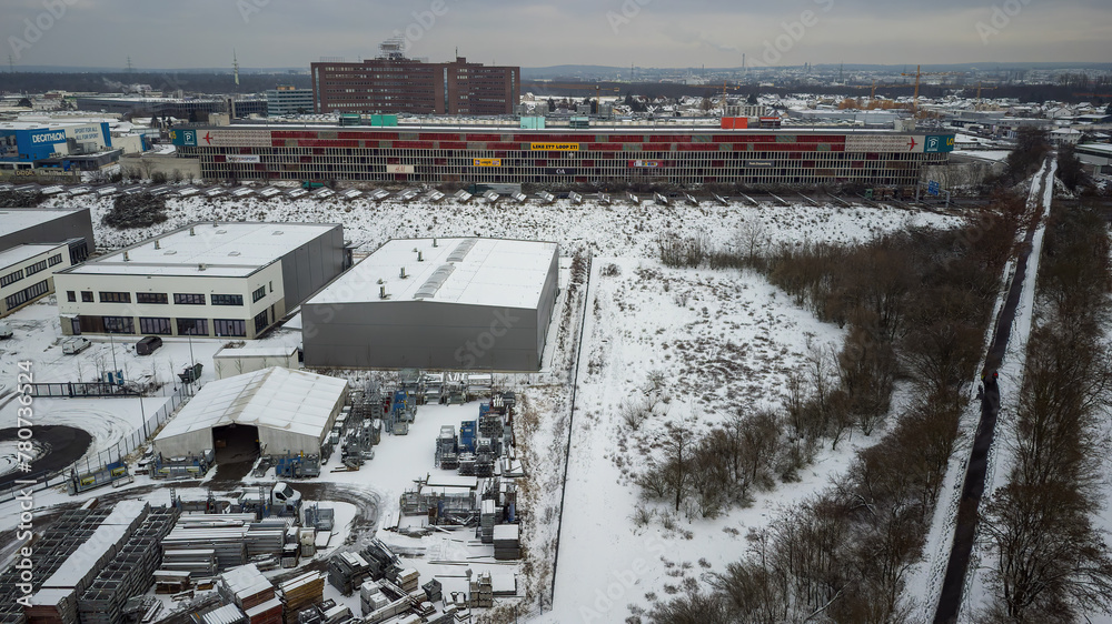 Weiterstadt, Germany January 19, 2024: View over the commercial area of ...