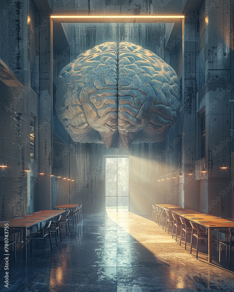 Memory, cerebral cortex, futuristic classroom setting, embracing ...