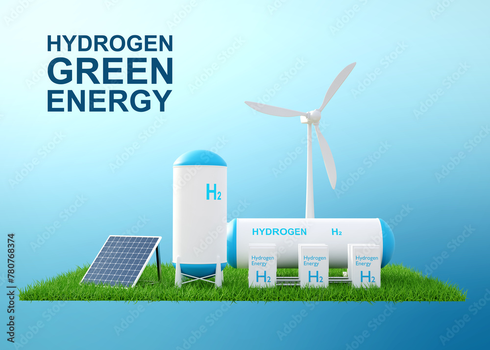 Green Hydrogen factory concept. Hydrogen production from renewable ...