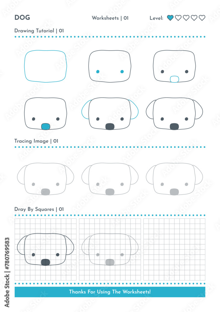 How to Draw Doodle Animal Dog, Cartoon Character Step by Step Drawing ...