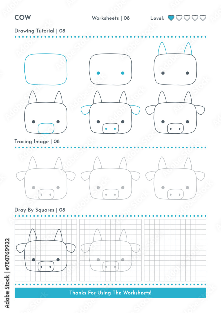 How to Draw Doodle Cow, Cartoon Character Step by Step Drawing Tutorial ...