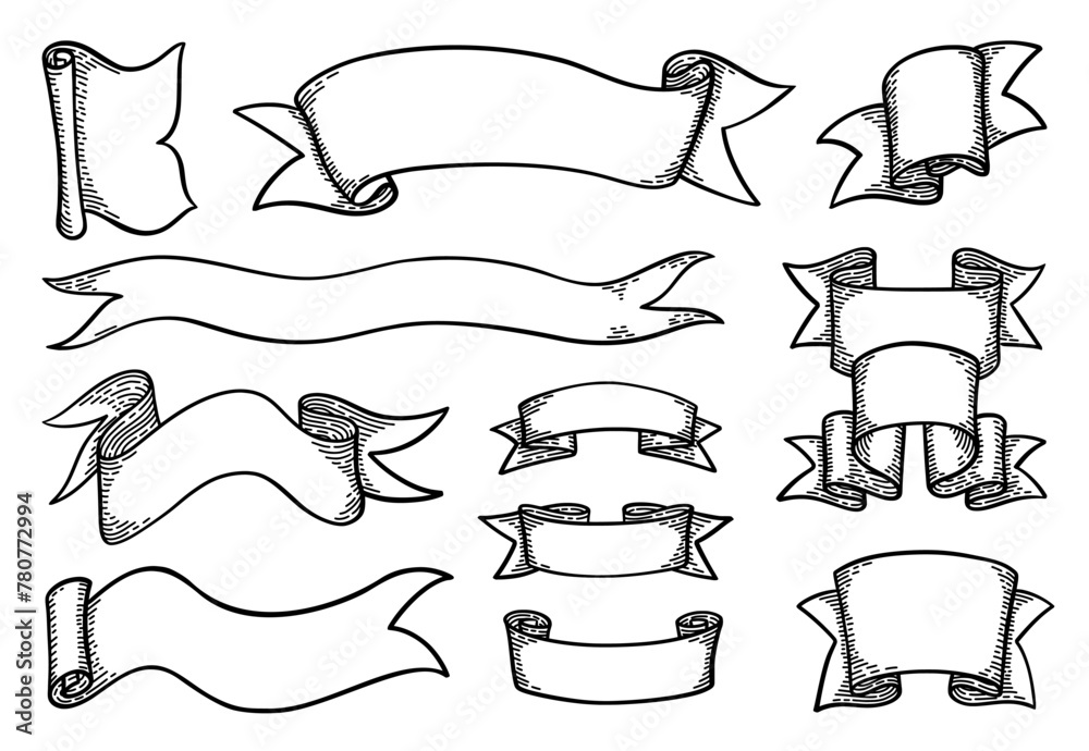 Retro ribbons. Banner flag different forms with copy space for text ...