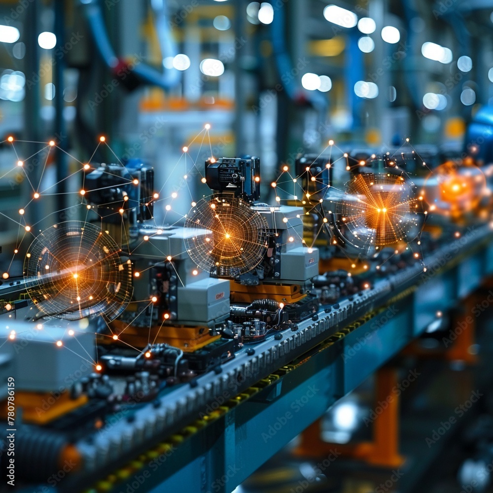 Smart manufacturing unit, IoT connected machinery communicates ...
