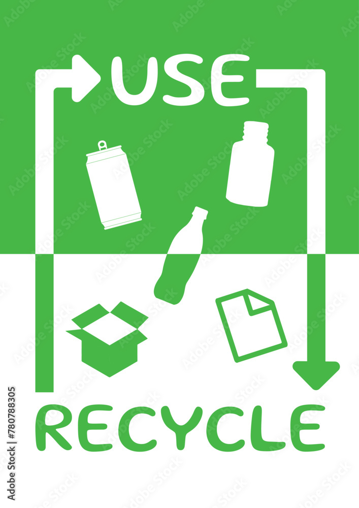 Fotografía Use Recycle Poster - Green and White Icons of Recyclable ...