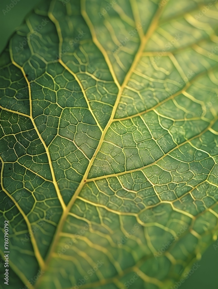 Close up on the vascular system of a leaf, showcasing the network of ...