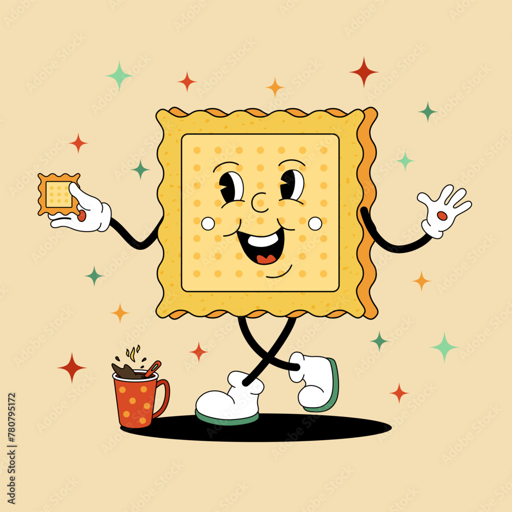 Comic flat Cracker with face on decorated background. Vector cartoon ...