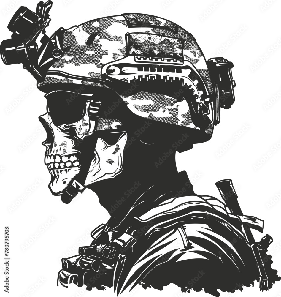 skull wearing army helmet vector. A human skull wearing a military ...