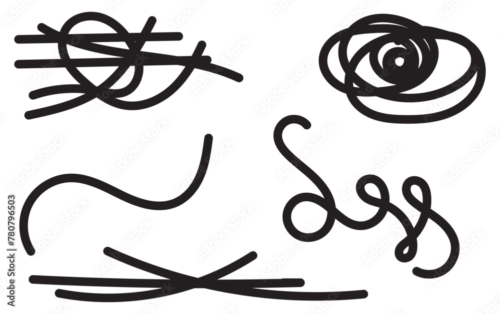 Strikethrough lines collection. Set of hand drawn freehand emphasis ...