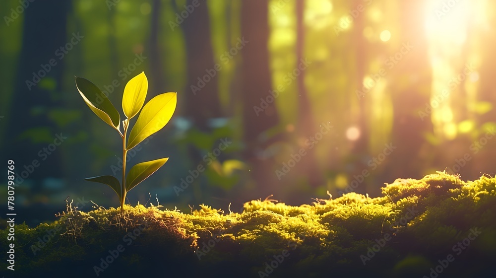 Flourishing Seedling in Verdant Forest Glade with Sunlight Illuminating ...