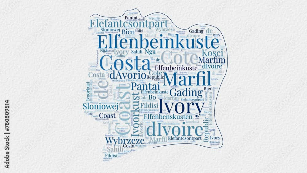 Ivory Coast logo animation. Ivory Coast boundary word cloud animation ...