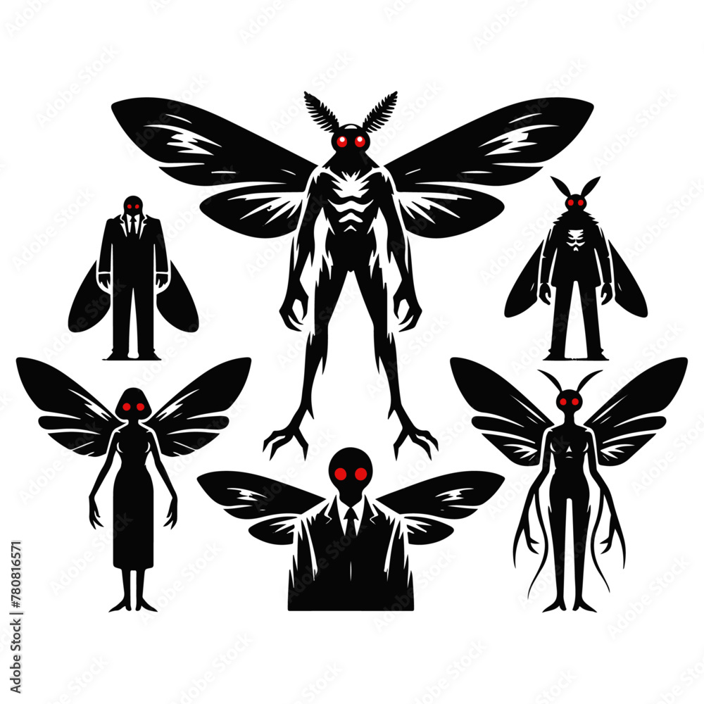 Mothman Cryptid Silhouette Vector Icon Pack: Eerie & Mysterious Designs ...