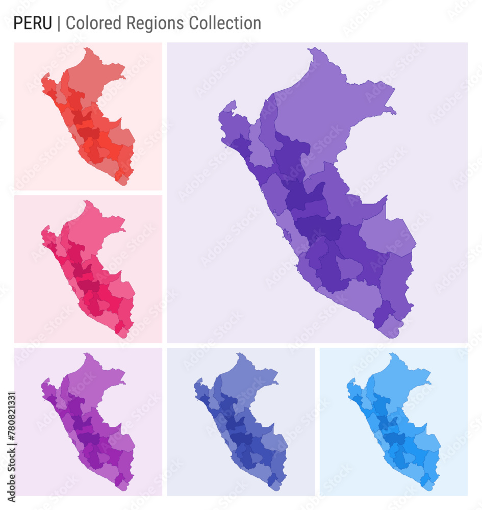 Peru map collection. Country shape with colored regions. Deep Purple ...