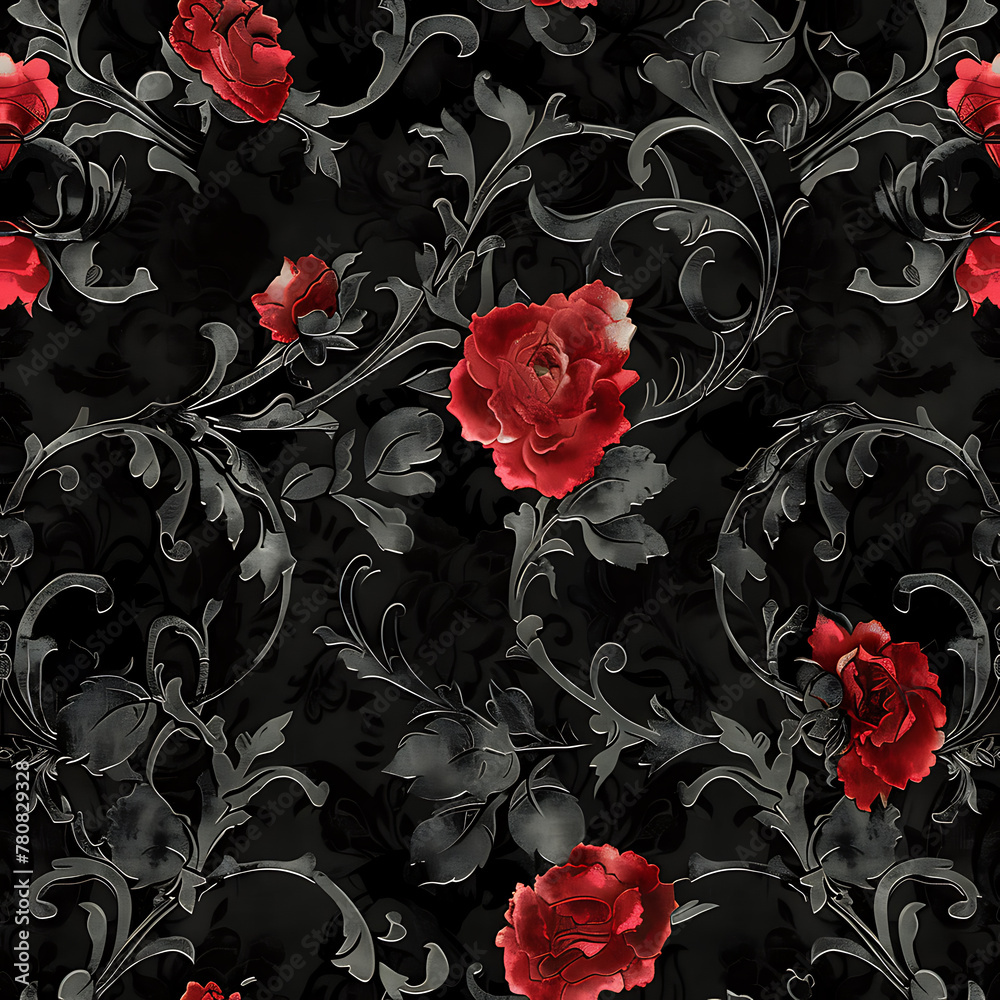 Dark Gothic Romance Repeating Pattern Wallpaper with Roses Stock ...