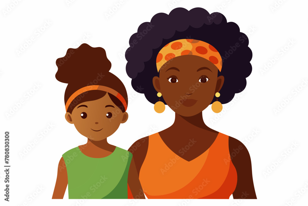 illustration that represent African mother and her daughter, silhouette ...