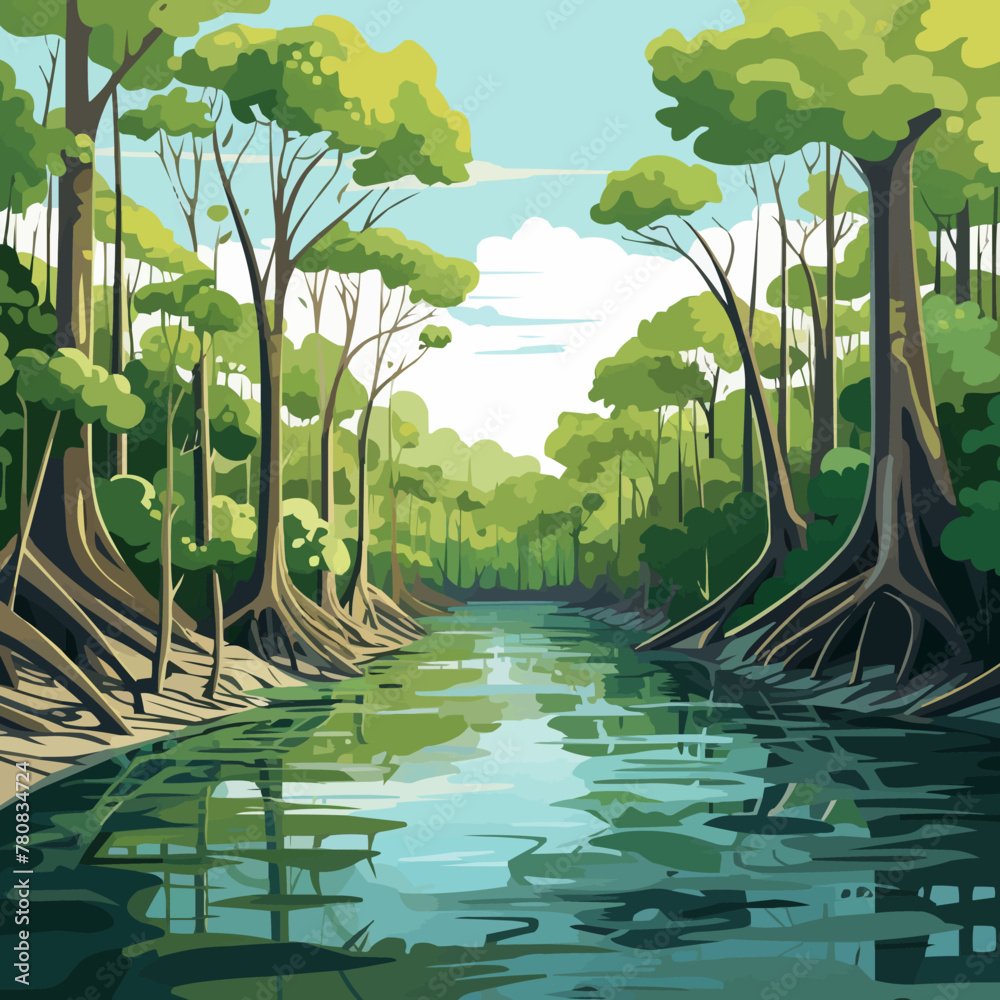 lush mangrove forest vector simple 3d smooth cut isolated illustration ...