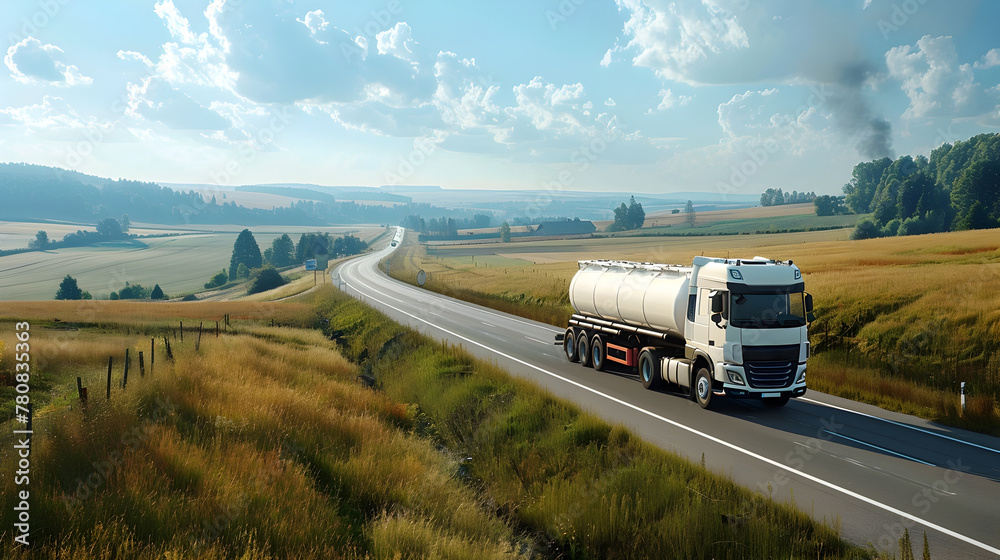 Oil Tanker Truck Winding Through Scenic Rural Roads Highlighting ...