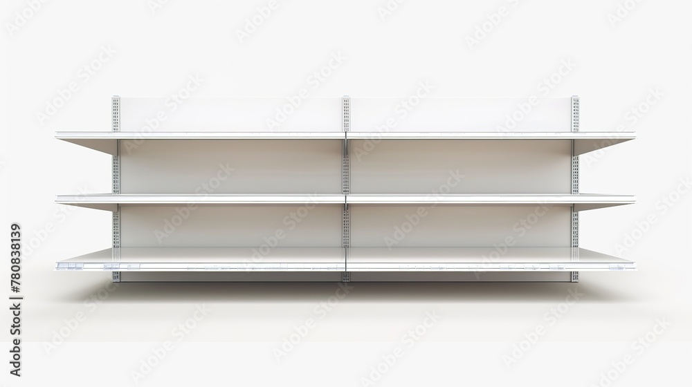 front facing, Photorealistic style image of a empty supermarket shelf ...