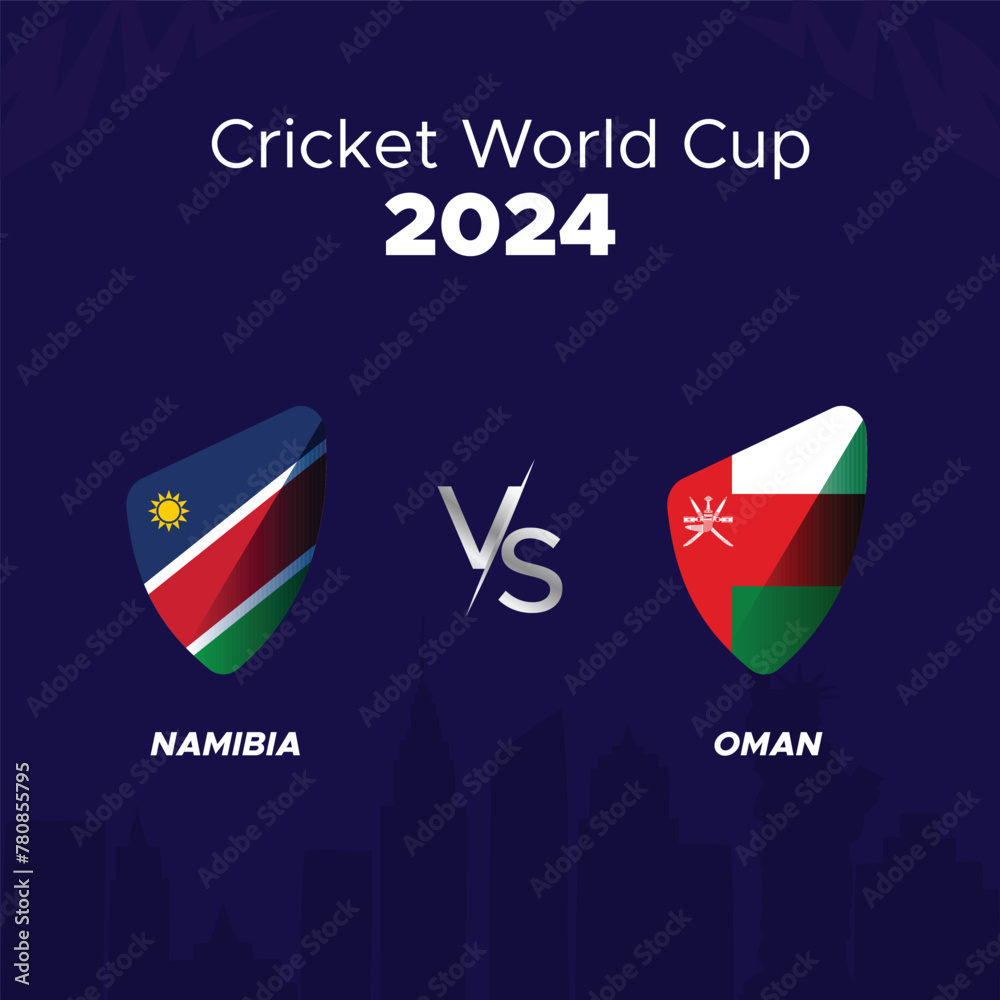 NAMIBIA vs Oman International Cricket Match. Rival flags of both teams ...