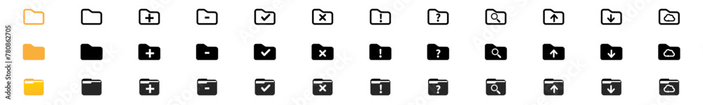 Set of computer folder icons symbol pc file or document search ...