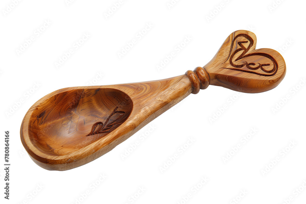 Carved Wooden Love Spoon with Heart Design - Isolated on White ...
