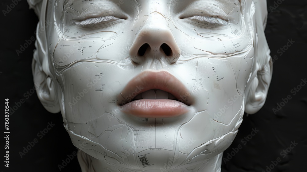 Art style cyber digital, orthographic front view of a face with fresnel ...