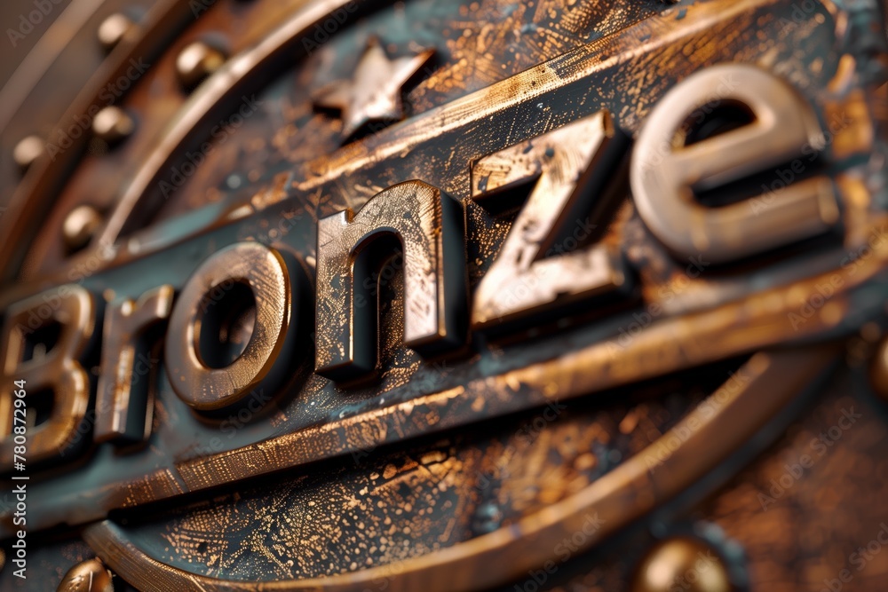 The image portrays a metallic sign with the word 'Bronze' showcasing a ...