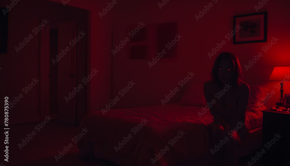 silhouette of a woman sitting on a bed, ghost, shadow people Stock ...