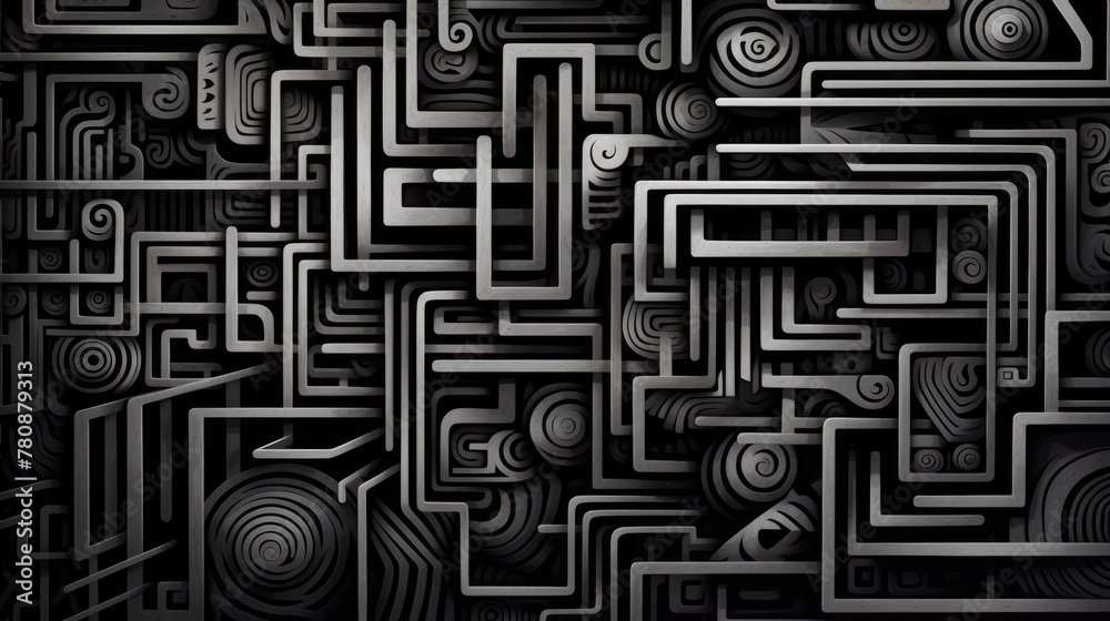 Complex geometric shapes merge to create a labyrinthine pattern ...