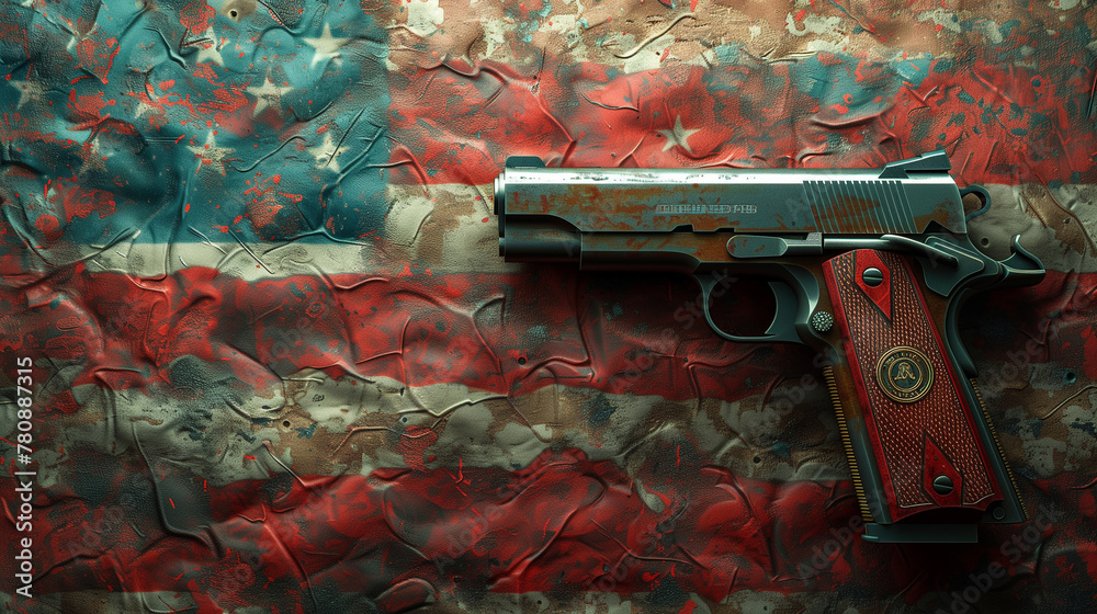 Colt Peacemaker. Us flag and gun concept independence day background ...