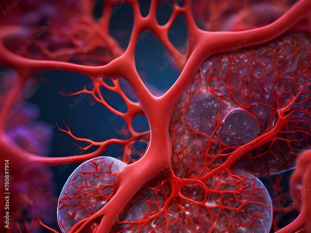 3-dimensional image of blood vessels giving rise to blood capillaries ...