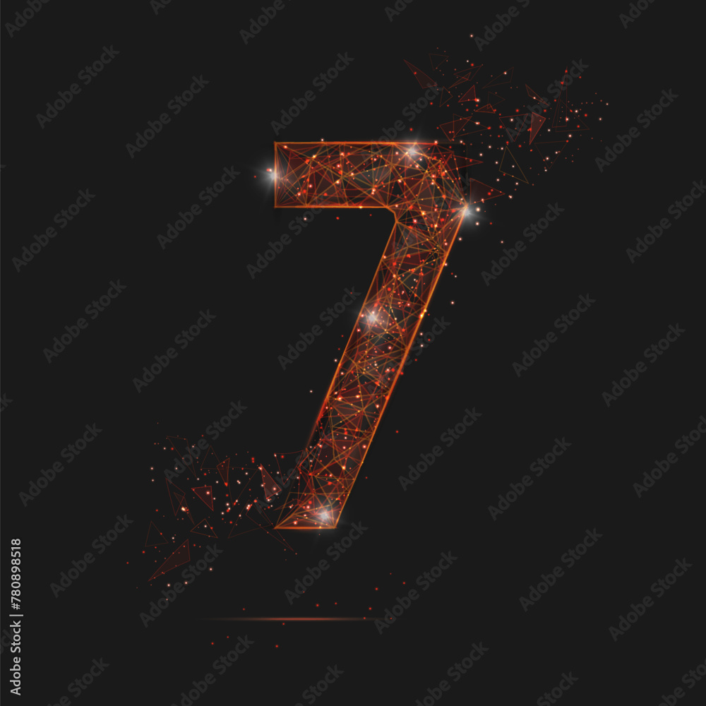 Abstract isolated orange image of a number seven. Polygonal ...